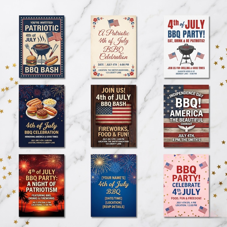 4th of July BBQ Invitation Template, Independence Day Party Invite ...