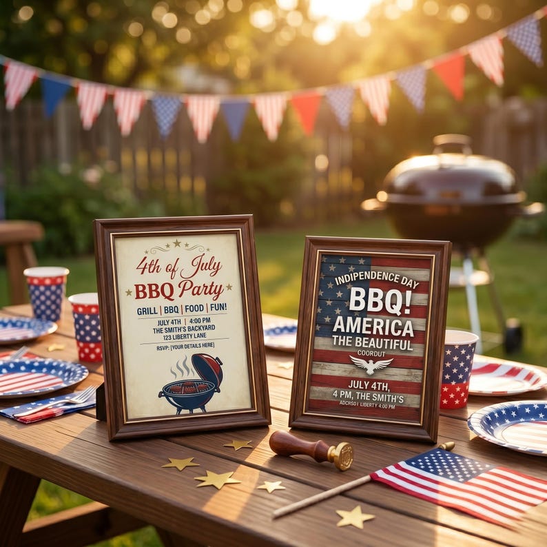 4th of July BBQ Invitation Template, Independence Day Party Invite ...