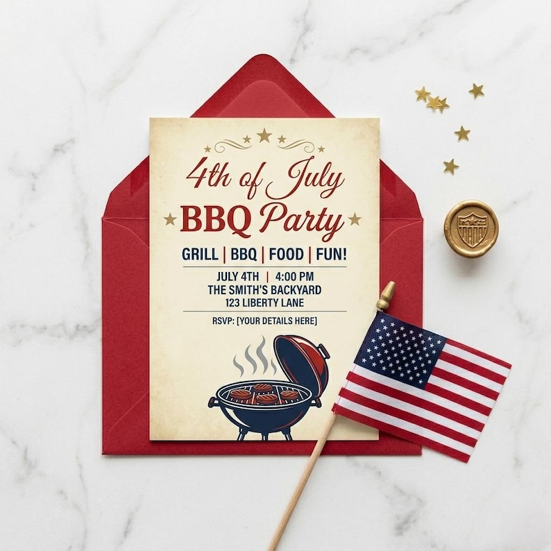4th of July BBQ Invitation Template, Independence Day Party Invite ...
