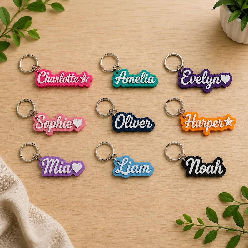 Custom Kids Name Keychain Personalised 3D Printed School Bag Tag ...