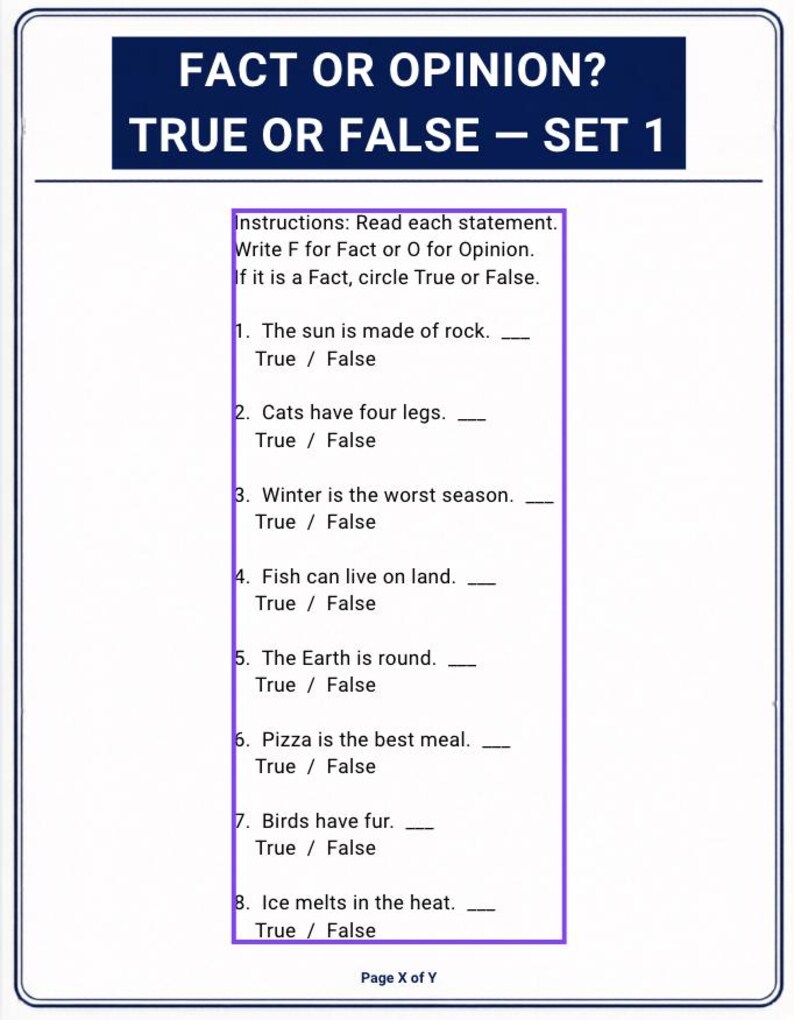 Grade 5 Fact or Opinion Reading Comprehension Workbook (digital ...