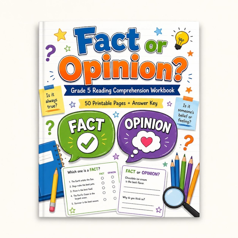 Grade 5 Fact or Opinion Reading Comprehension Workbook (digital ...