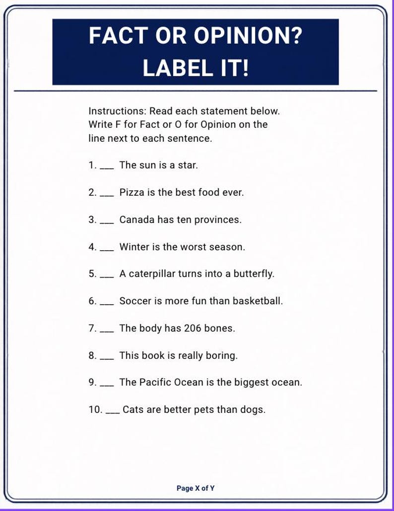 Grade 5 Fact or Opinion Reading Comprehension Workbook (digital ...