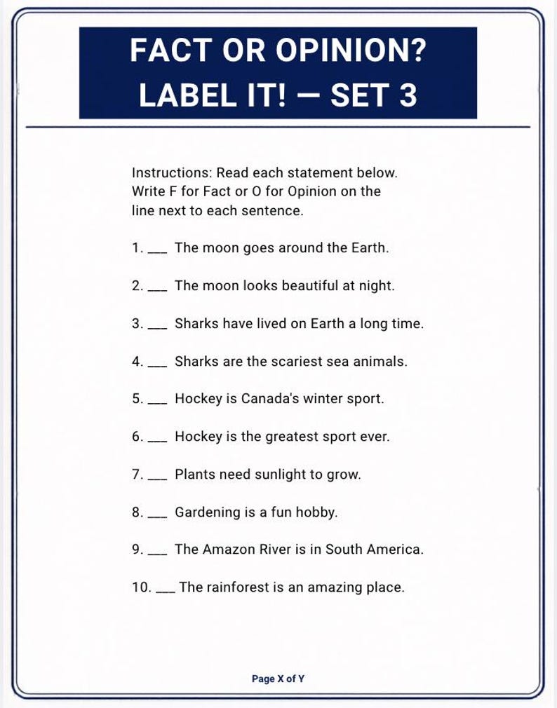 Grade 5 Fact or Opinion Reading Comprehension Workbook (digital ...