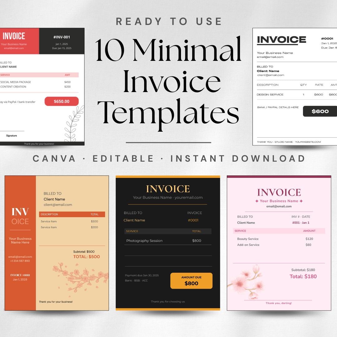 Canva Invoice Templates Bundle | Editable Small Business & Freelancer ...