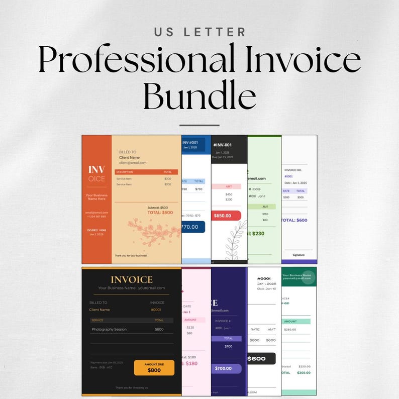 Canva Invoice Templates Bundle | Editable Small Business & Freelancer ...