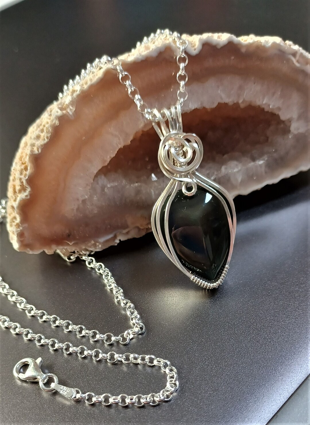 Heart Shape Black Obsidian Pendant in Sterling Silver, Libra Birthstone ...