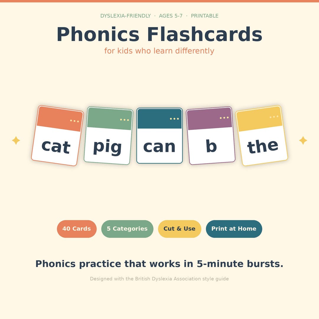 Dyslexia Friendly Phonics Flashcards | Sight Words, CVC Cards ...