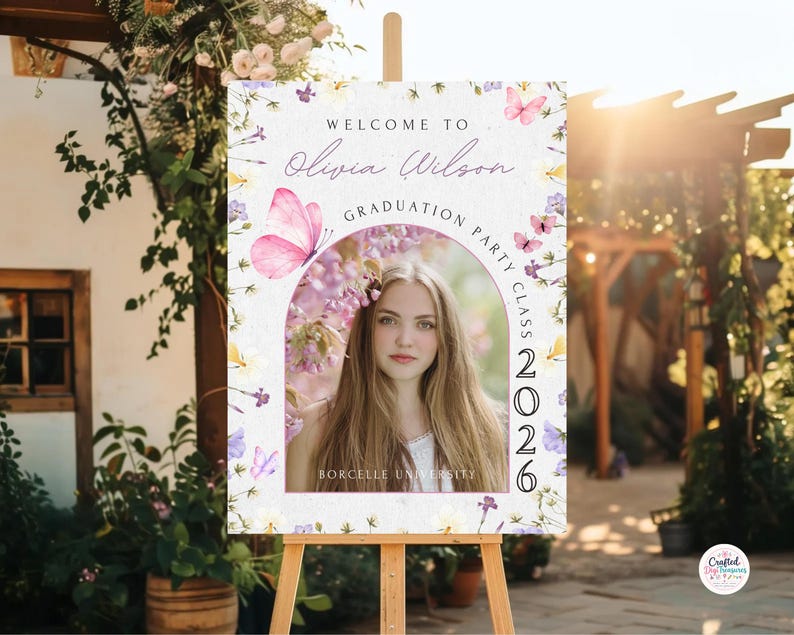 Graduation Party Welcome Sign With Photo, Floral Grad Party Poster 2026 ...
