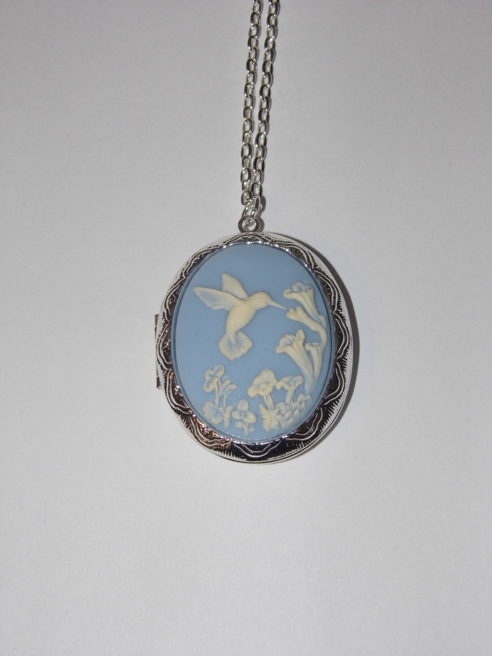 Bride Gift Something Blue Locket Hummingbird Blue Art Cameo | Etsy