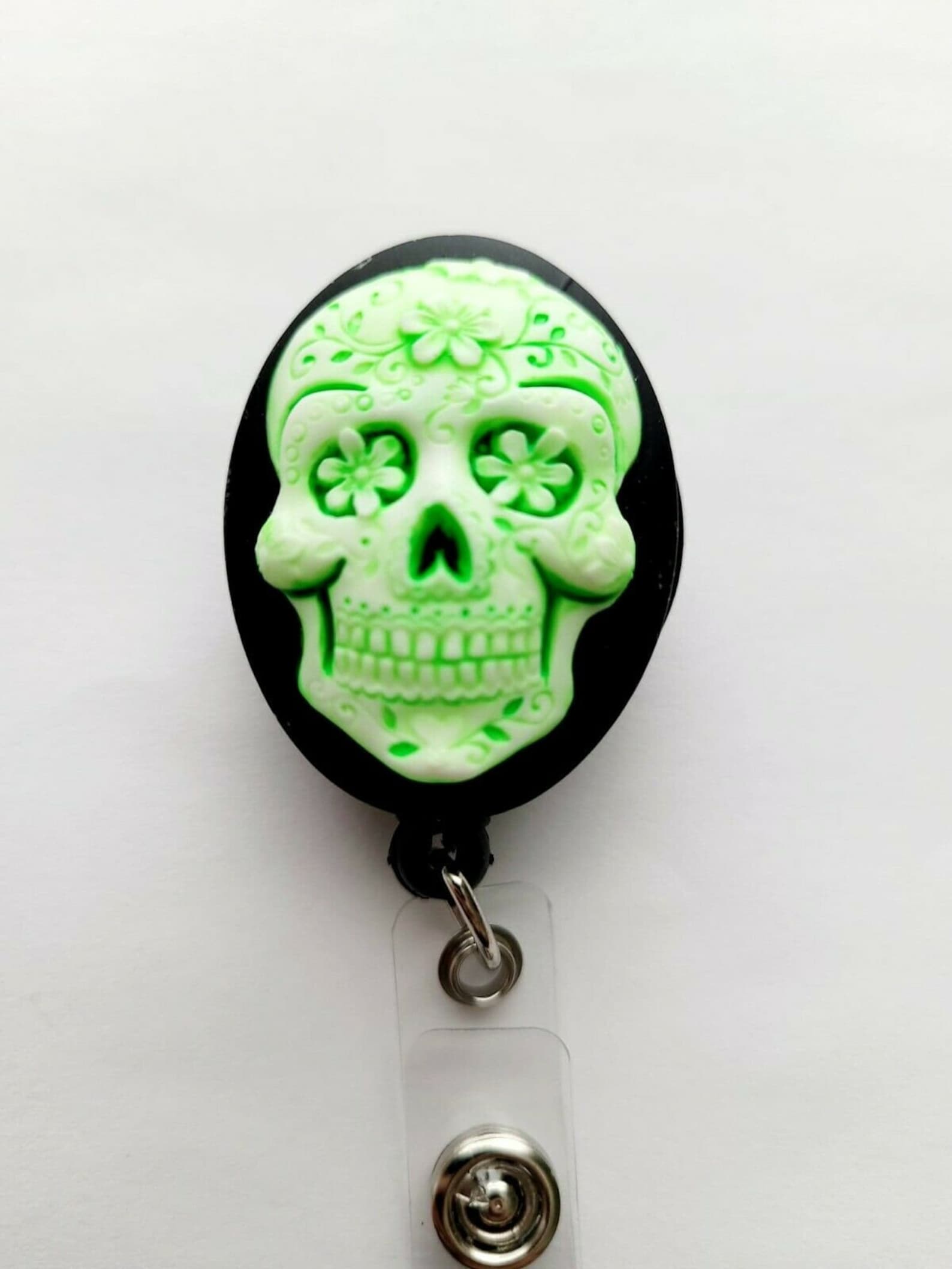 Lime Green Sugar Skull Day of the Dead Goth Rockabilly Badge | Etsy