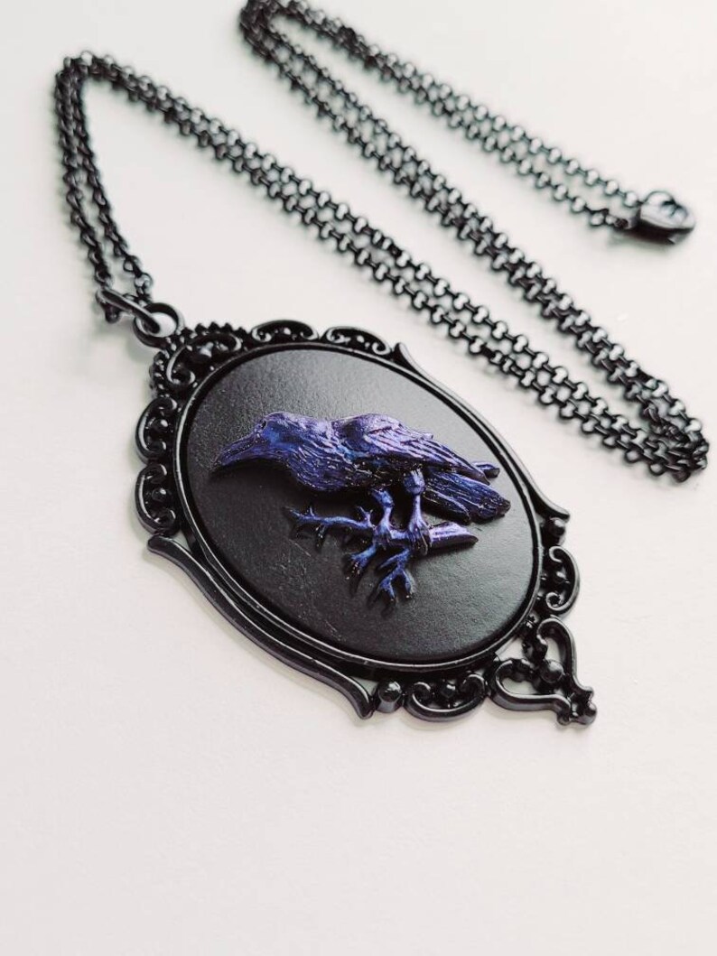 Blue Iridescent Raven Crow Gothic Rockabilly Cameo Black | Etsy