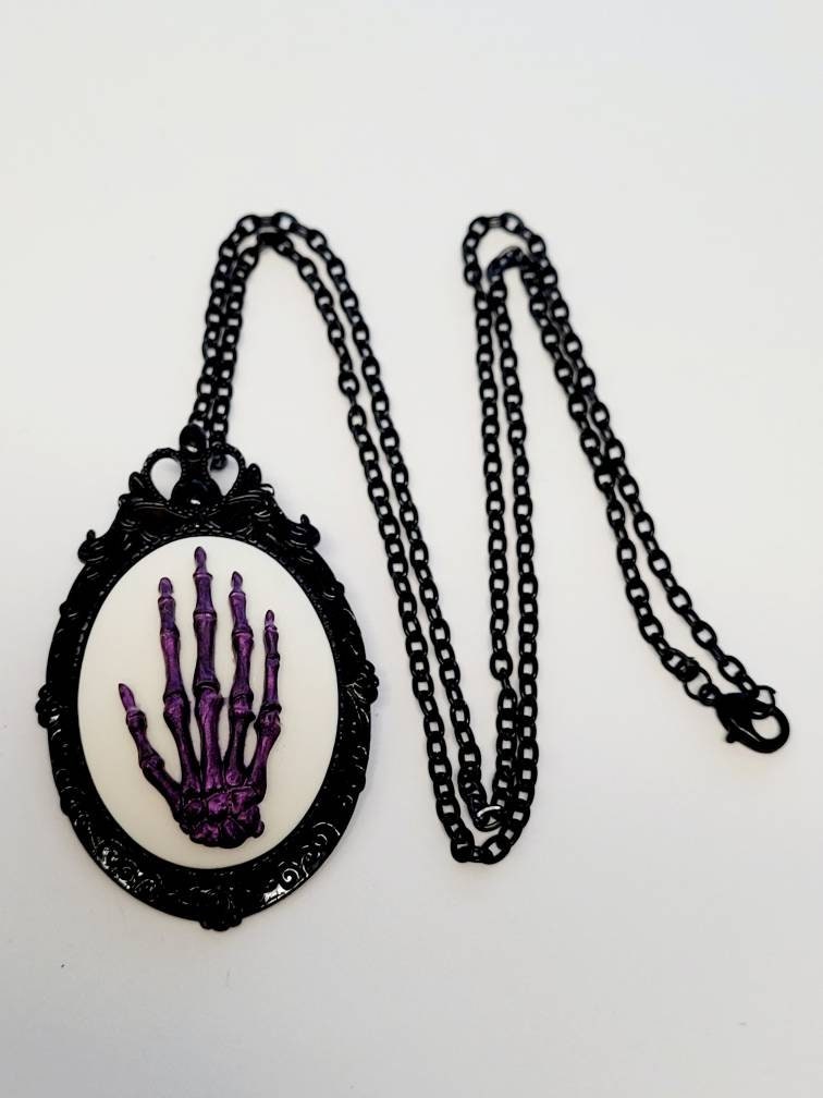 Purple Iridescent Skull Skeleton Hand Gothic Rockabilly Cameo - Etsy