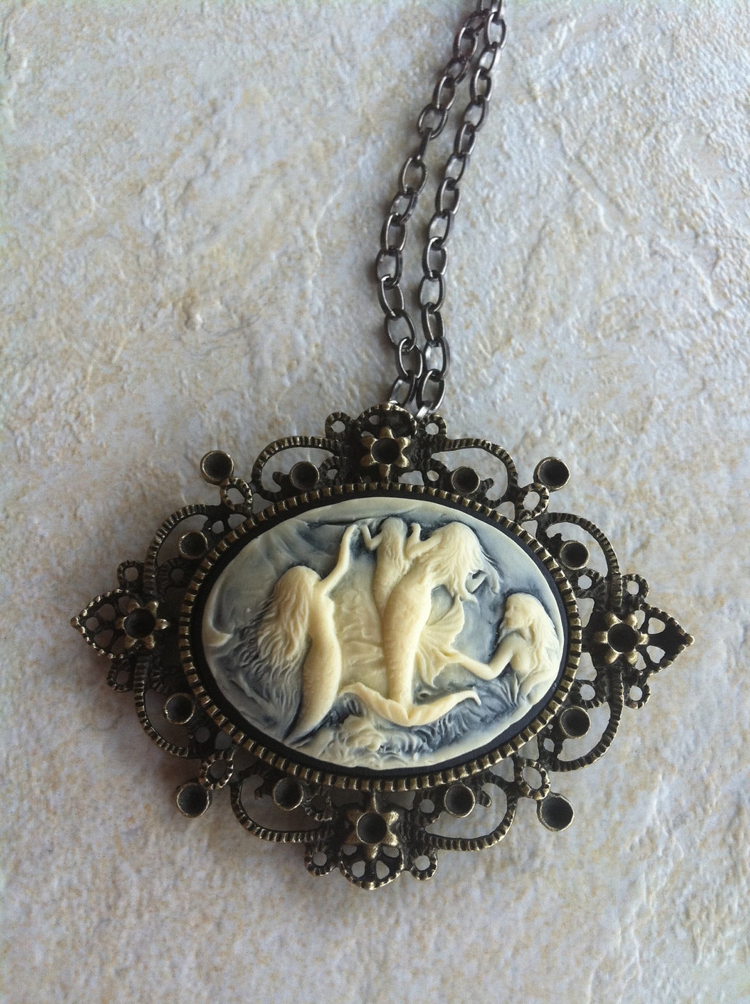 Kawaii Mermaid Nautical Sea Cameo Wedding Cameo Necklace Pendant ...