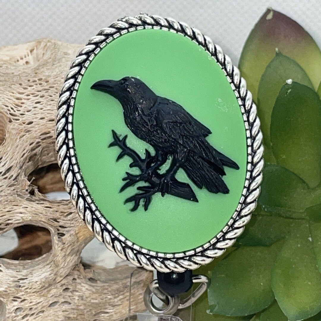 Green Goth Black Raven Crow Lanyard Cameo Retractable Reel ID Card ...