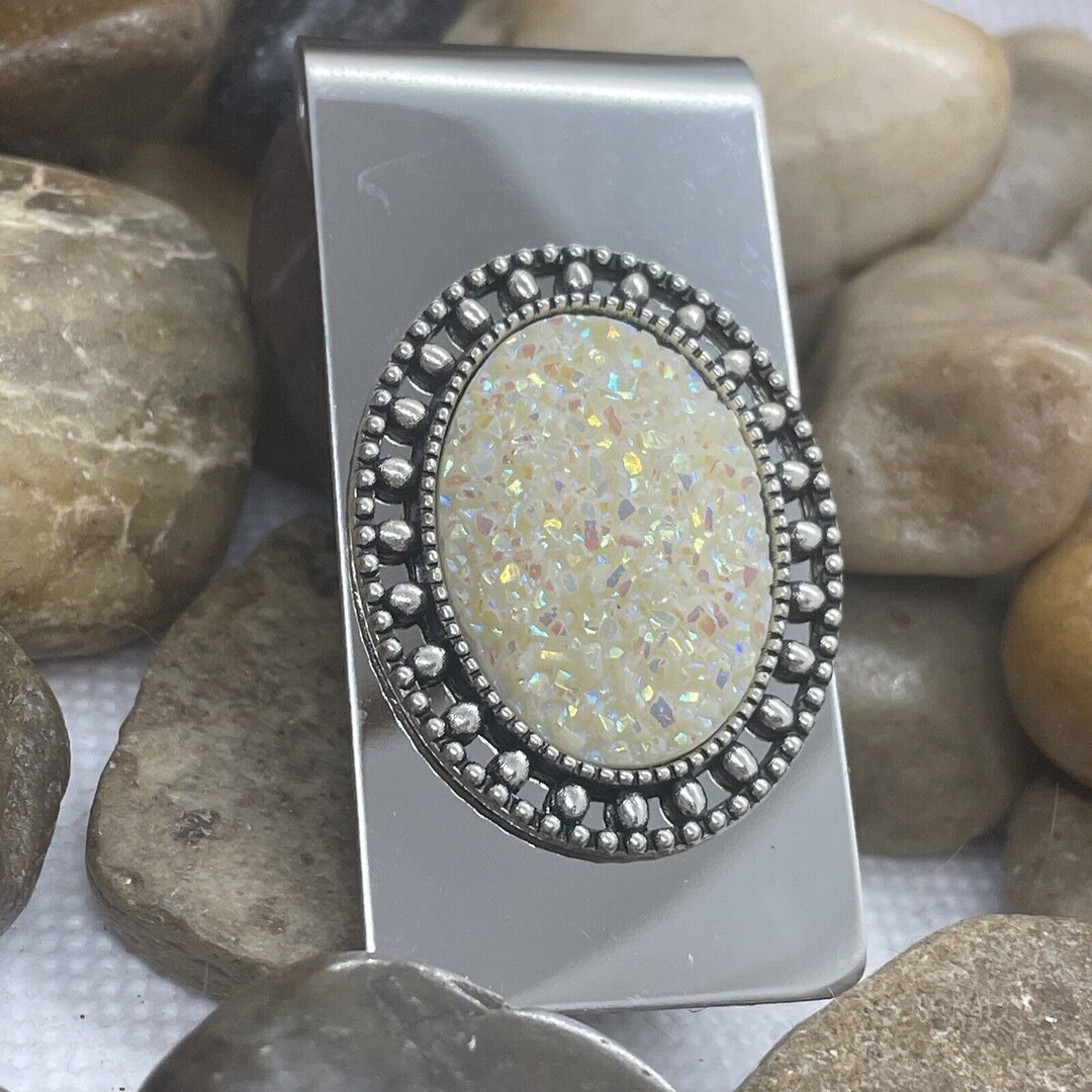 Druzy Moonstone Diamond Dust Money Clip Stainless Steel Wedding Party ...