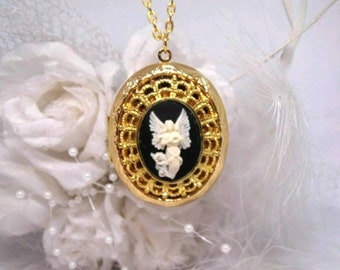 Flying Guardian Angel Cameo Gold Plated Locket High - Etsy