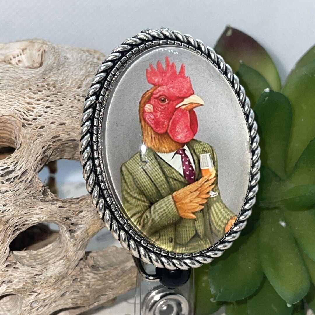 Wine Rooster Tux Chicken Lanyard Unisex Retractable Reel ID Card Badge ...