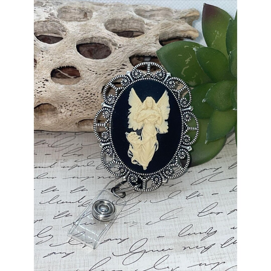 Angel Church Religious Cameo Retractable Reel ID Card Badge Holder Key ...