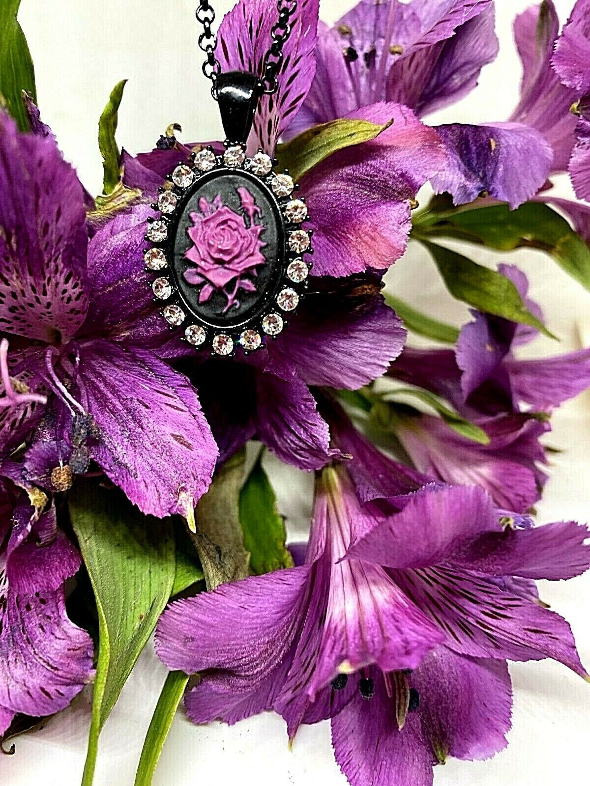 Black and Purple Morbid Rose Rhinestone Goth Black Enamel | Etsy