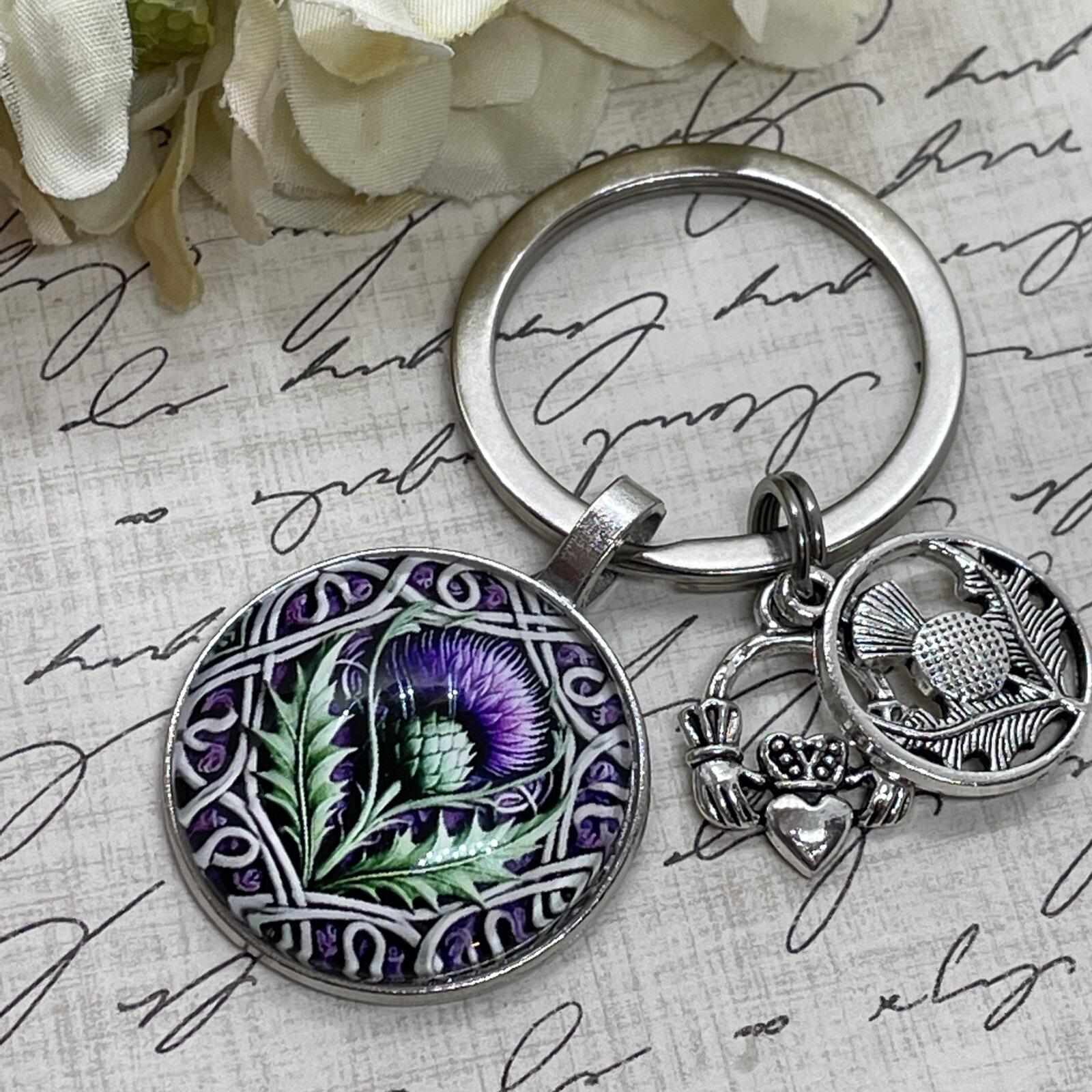 Scottish Thistle Keychain Key Claddagh Heart Gift Box Necklace Irish ...