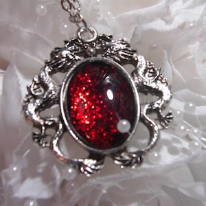 HAND PAINTED Ruby Red Dragon Setting Mexican Dragon Fire Opal Victorian ...