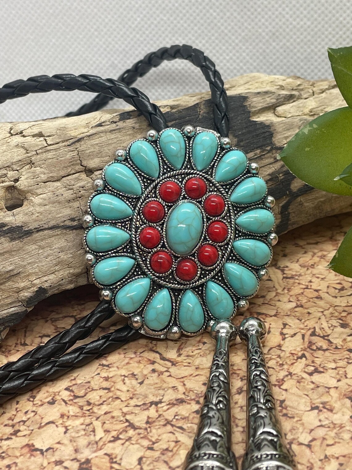 Western Cluster Turquoise Blue Red TURQUOISE UNISEX Silver Black Bolo ...
