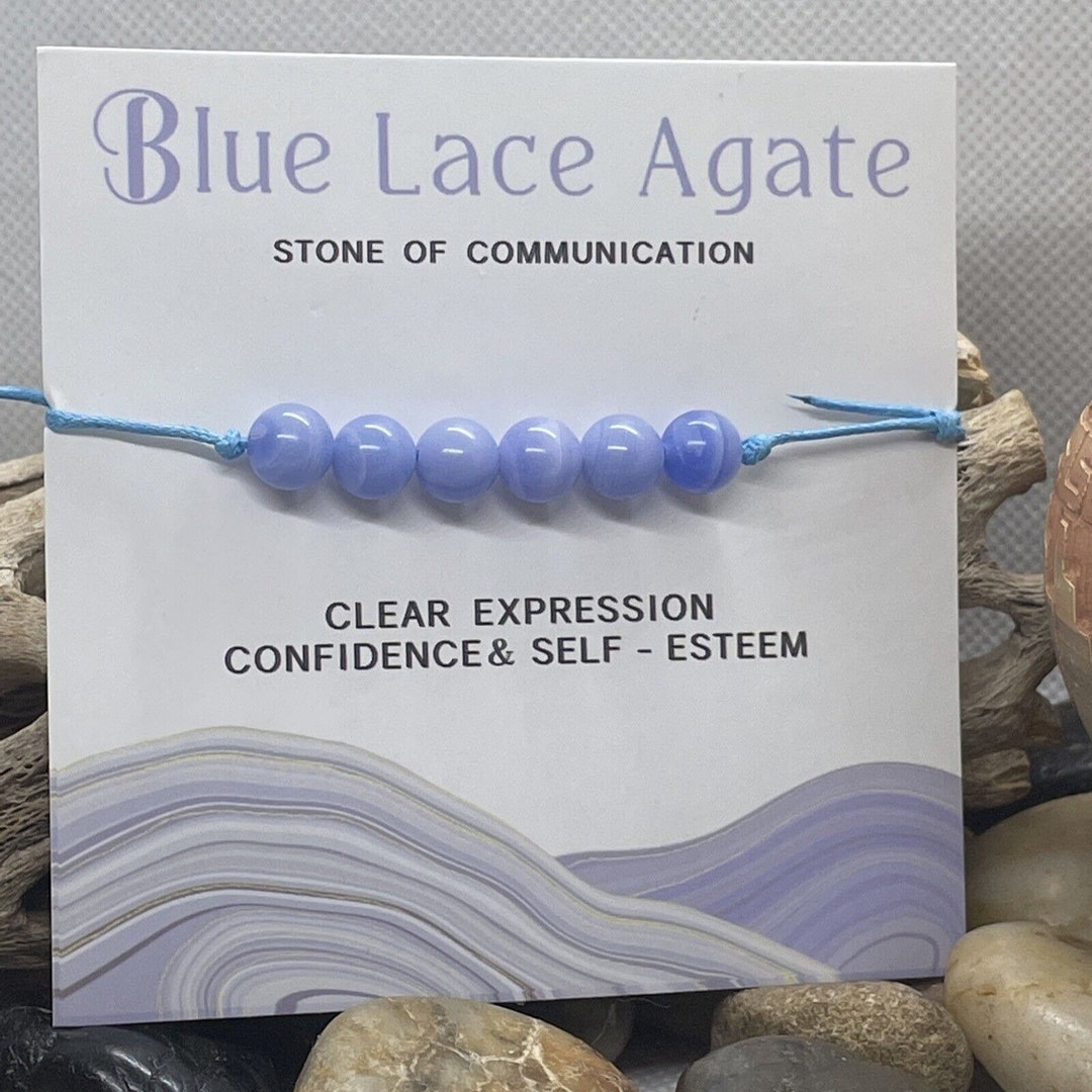 Blue Lace Agate COMMUNICATION Stone POWER Bracelet Blue Crystal Stretch Bracelet Confidence Self ...