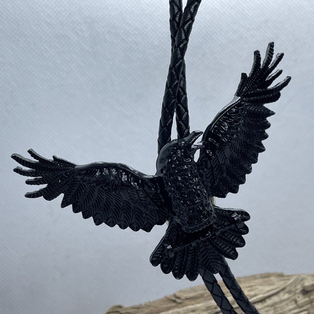 Black Raven Crow Rockabilly Gothic Bolo Tie Wedding Western Ranch Wear ...