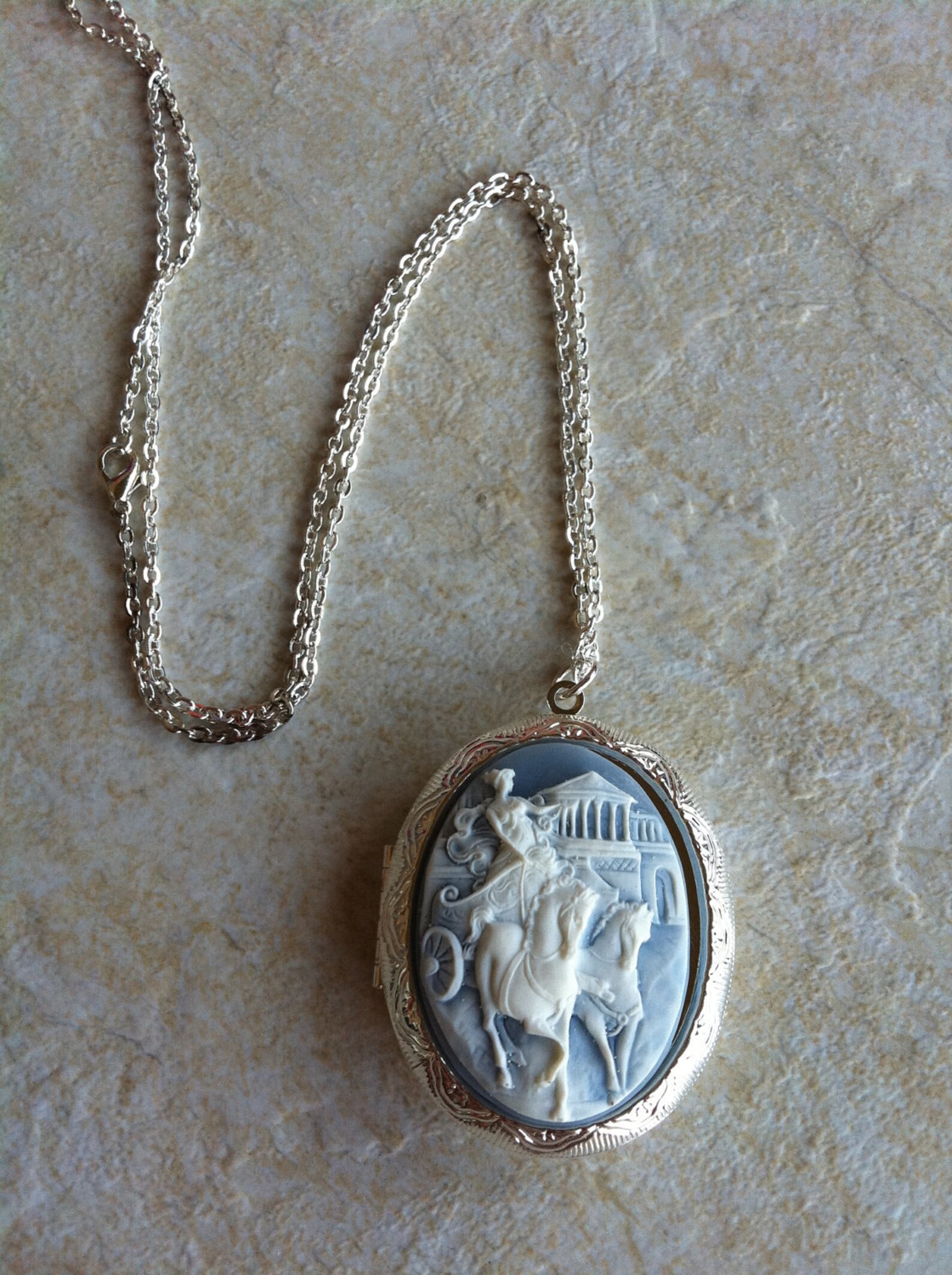 Renaissance Roman Chariot Locket Blue & White Georgian - Etsy