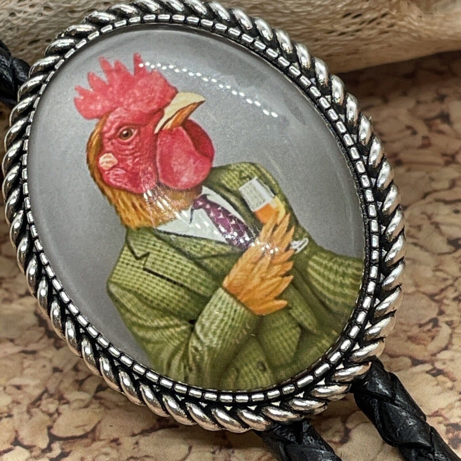 WINE Rooster TUX Western Leather Bolo Tie Lariat Necklace Wedding Gift ...