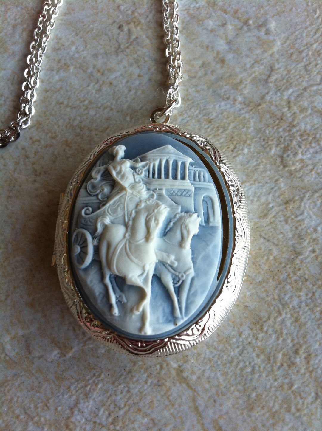 Renaissance Roman Chariot Locket Blue & White Georgian Victorian Cameo ...