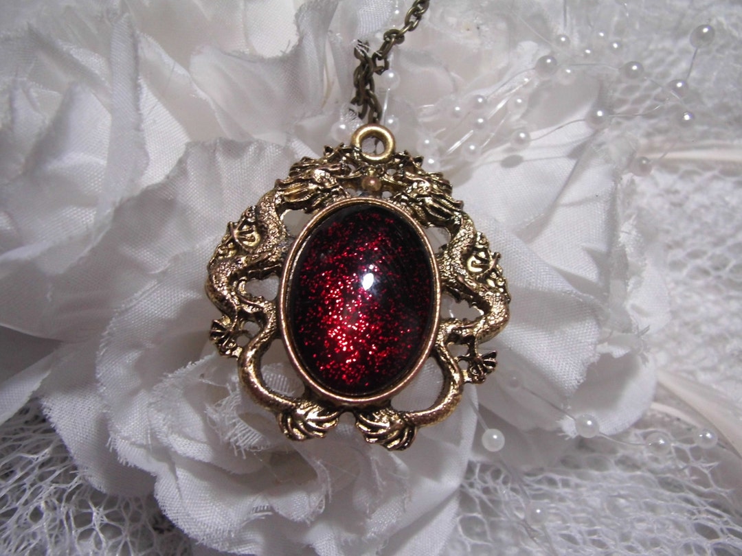 HAND PAINTED Ruby Red Dragon Setting Mexican Dragon Fire Opal Victorian ...