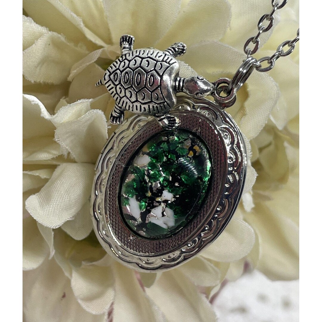 Green Turtle Opal Silver Nautical Beach Mermaid Photo Locket Necklace ...