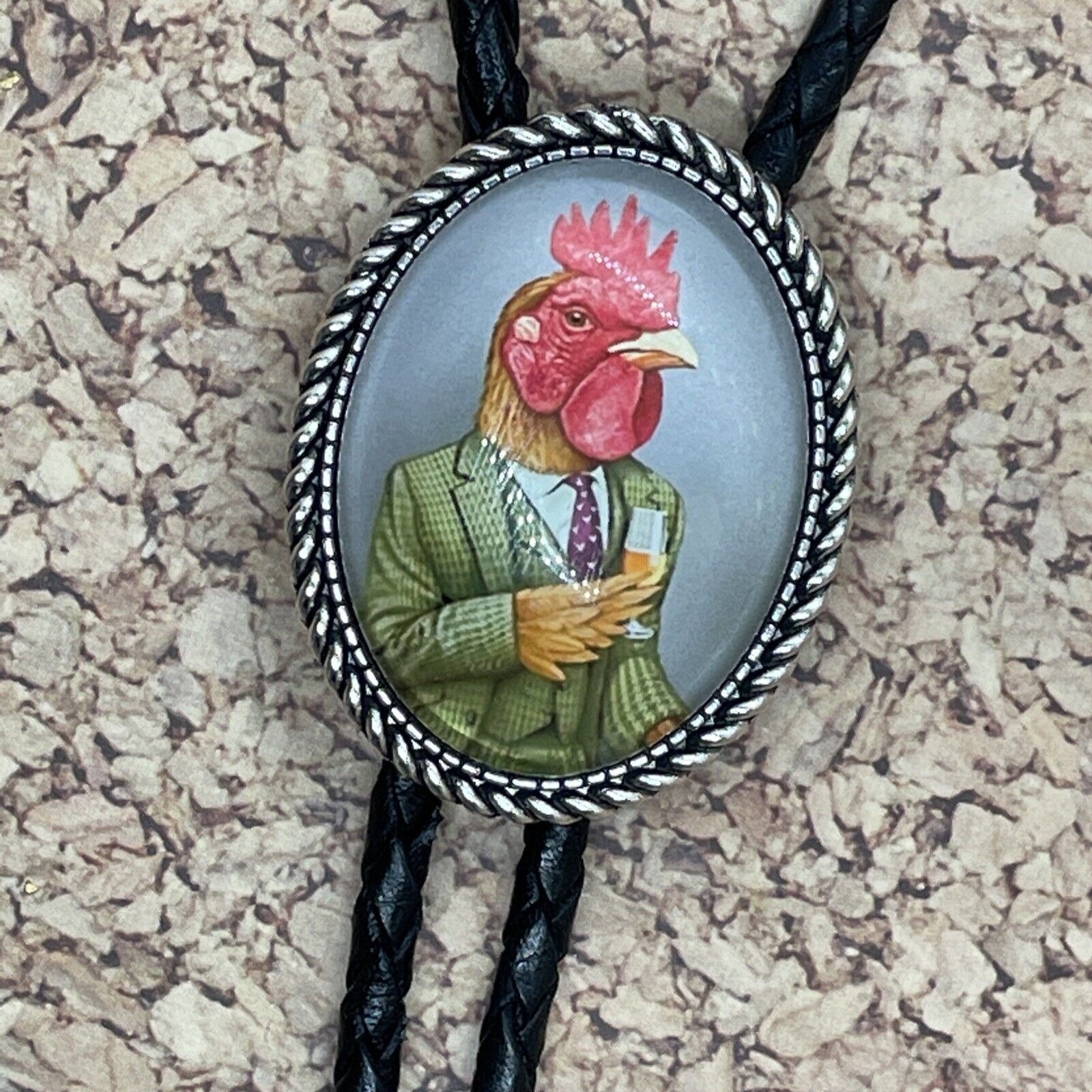 WINE Rooster TUX Western Leather Bolo Tie Lariat Necklace Wedding Gift ...