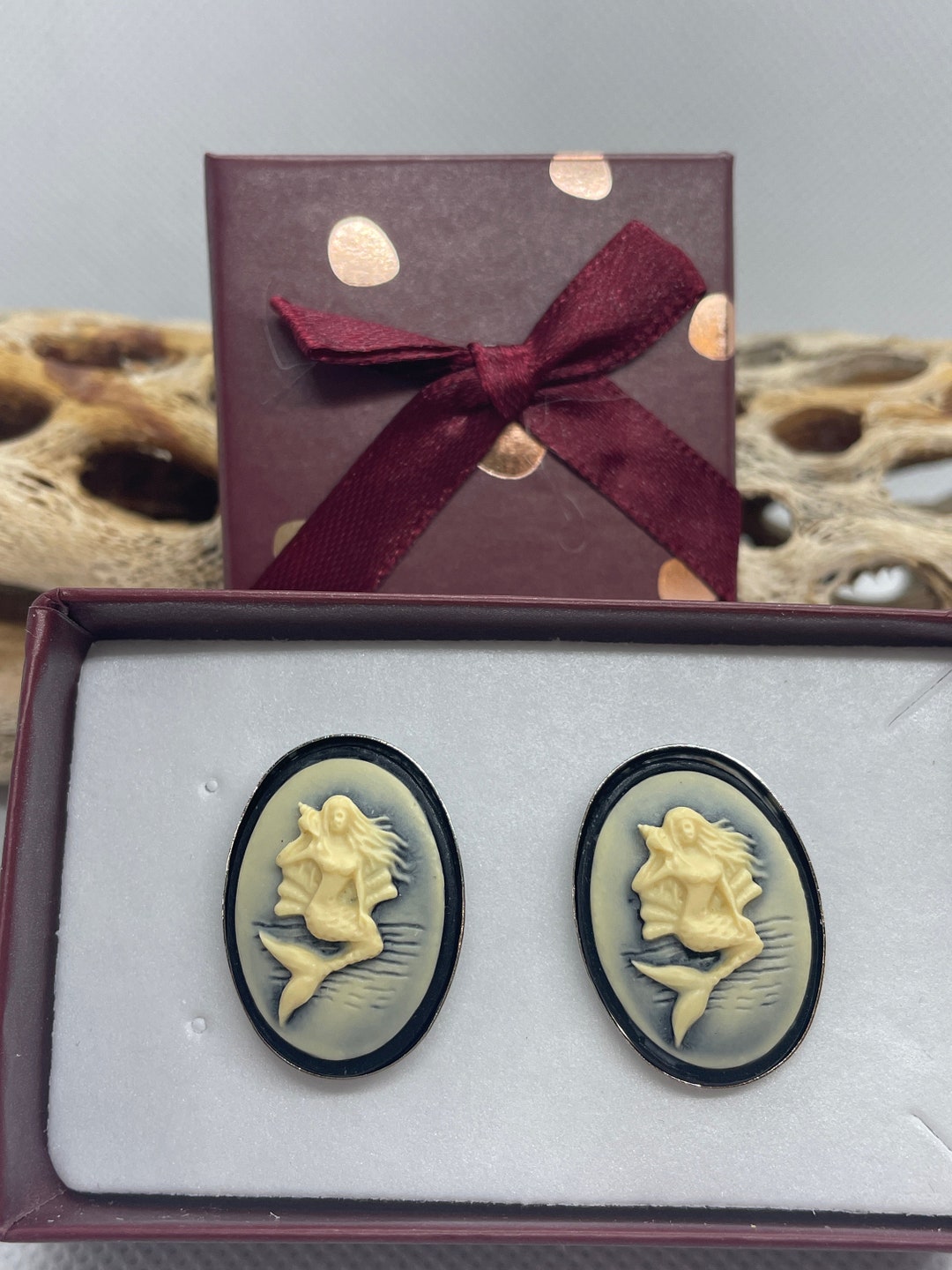 Mermaid Ocean Siren Beach Gothic Steampunk Black Silver Cameo Cufflinks ...