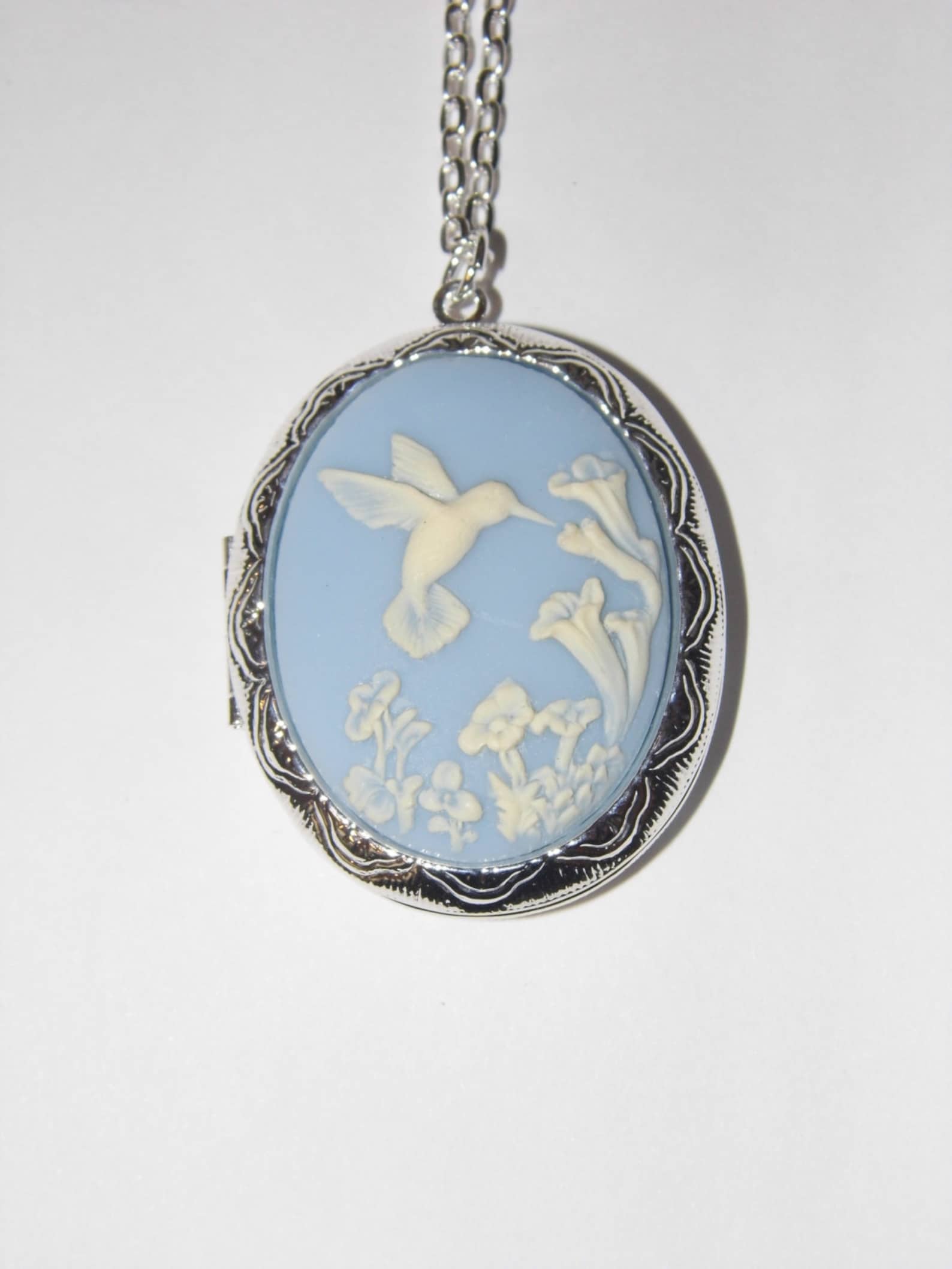 Bride Gift Something Blue Locket Hummingbird Blue Art Cameo - Etsy