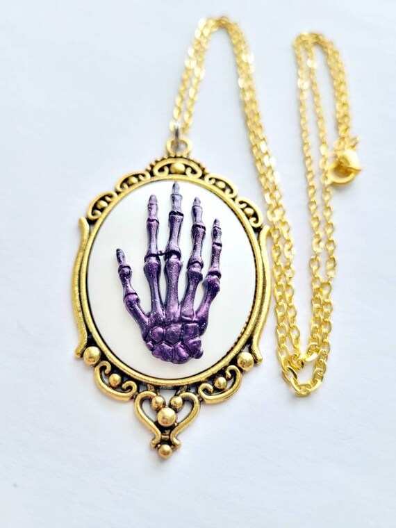 Purple Iridescent Skull Skeleton Hand Gothic Rockabilly Cameo | Etsy