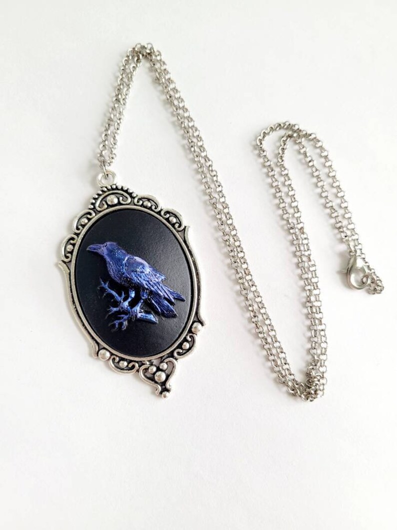 Blue Iridescent Raven Crow Gothic Rockabilly Cameo Necklace - Etsy