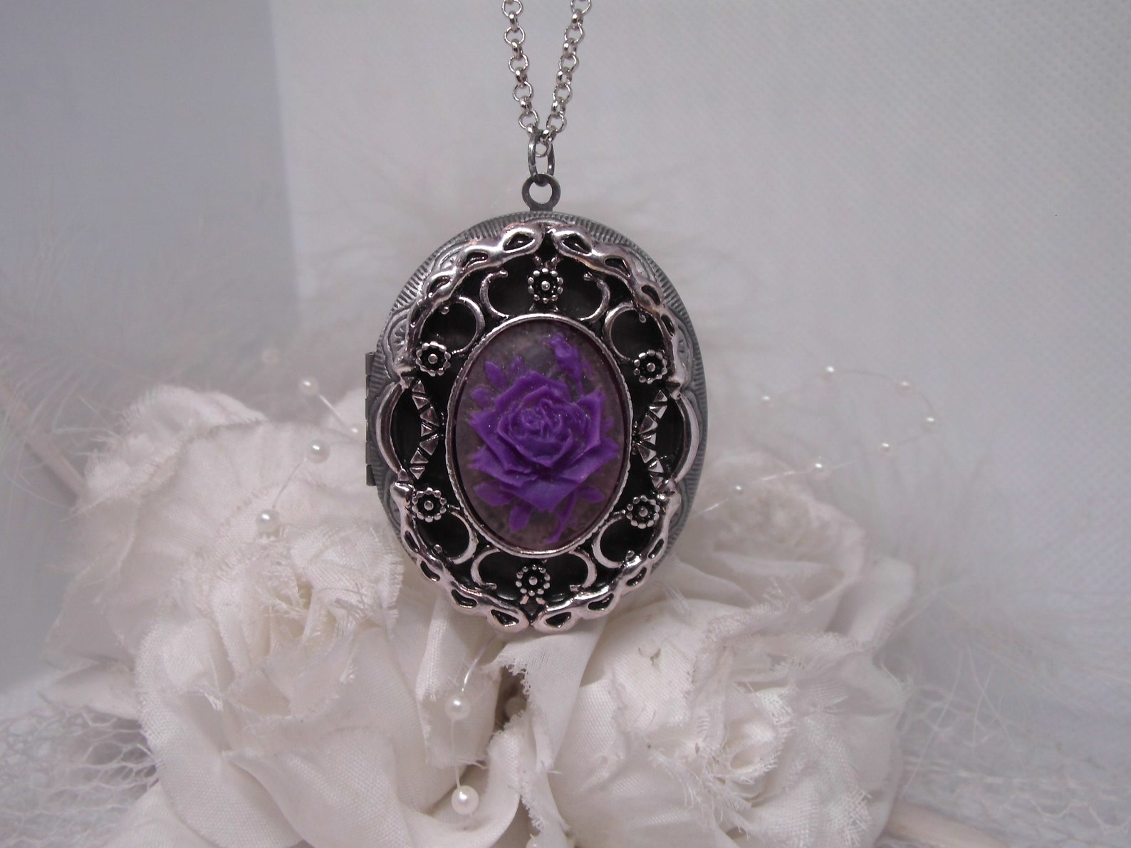 Locket Purple Lavender Unique Rose Cameo Ladies Silver Fancy | Etsy