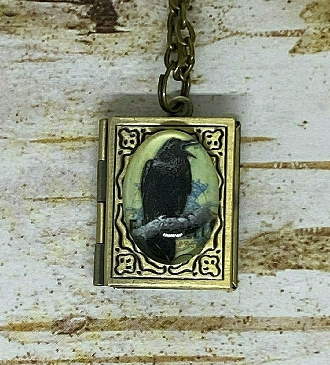 NEW Gothic Raven Portrait Cameo Picture Frame Pendant Locket Necklace ...