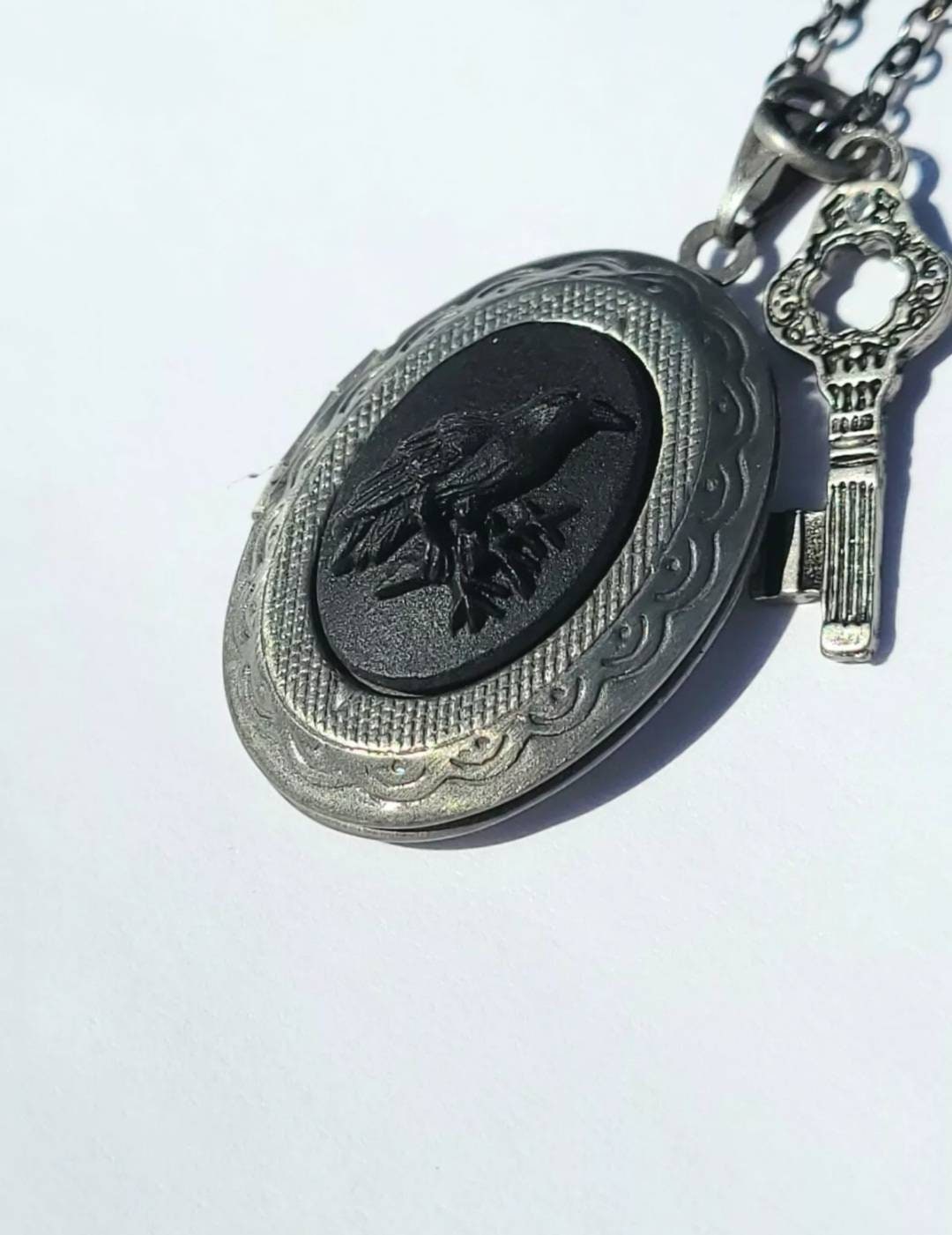 Raven Crow Bird Goth Locket Necklace Memory Gunmetal PHOTO | Etsy
