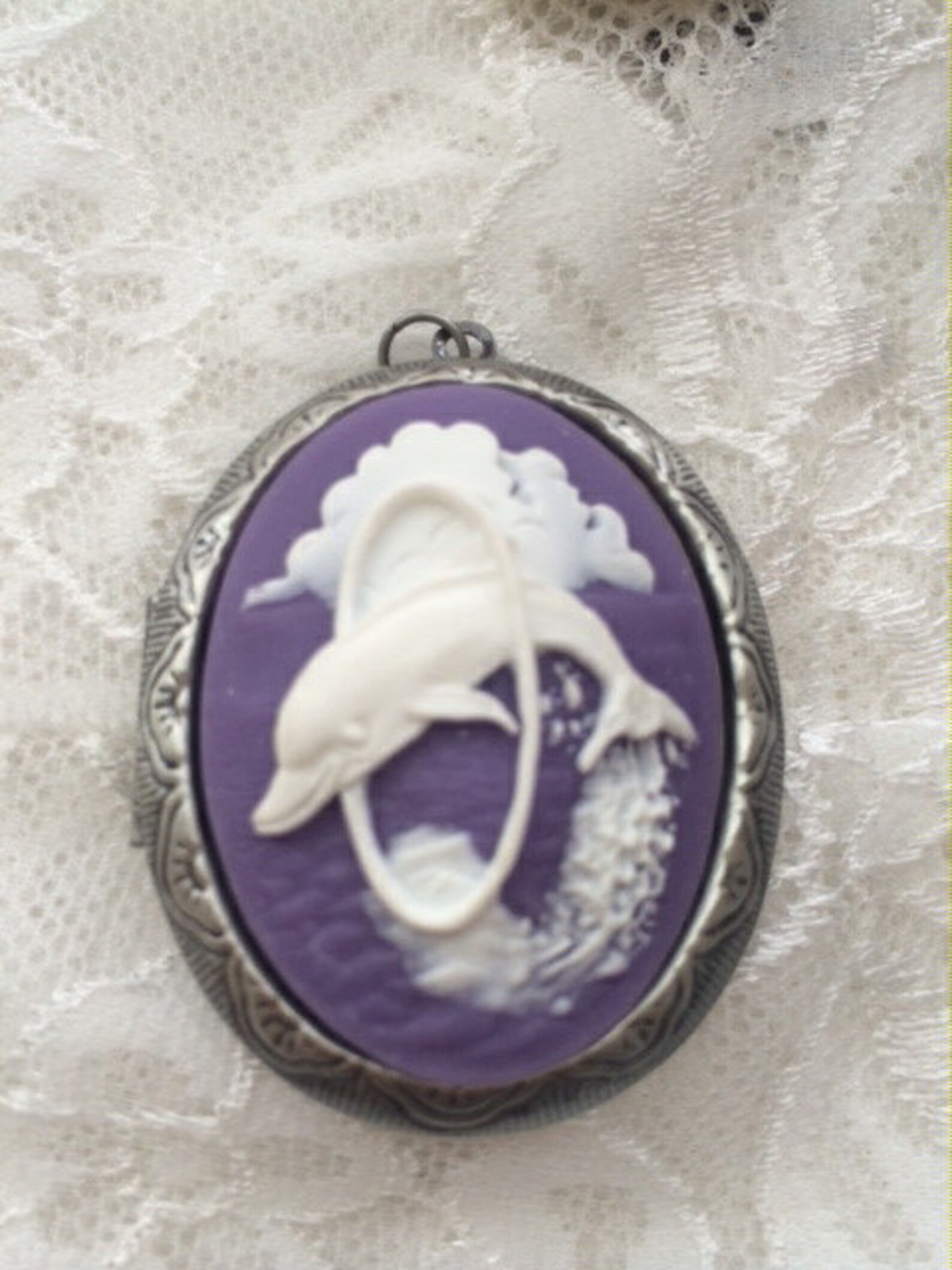 Sailor PURPLE Dolphin Porpoise Mermaid Locket Nautical - Etsy