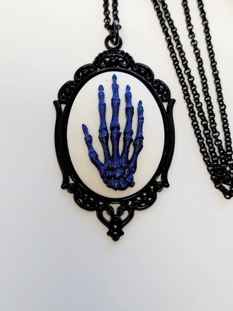 Blue Iridescent Skull Skeleton Hand Gothic Rockabilly Cameo | Etsy