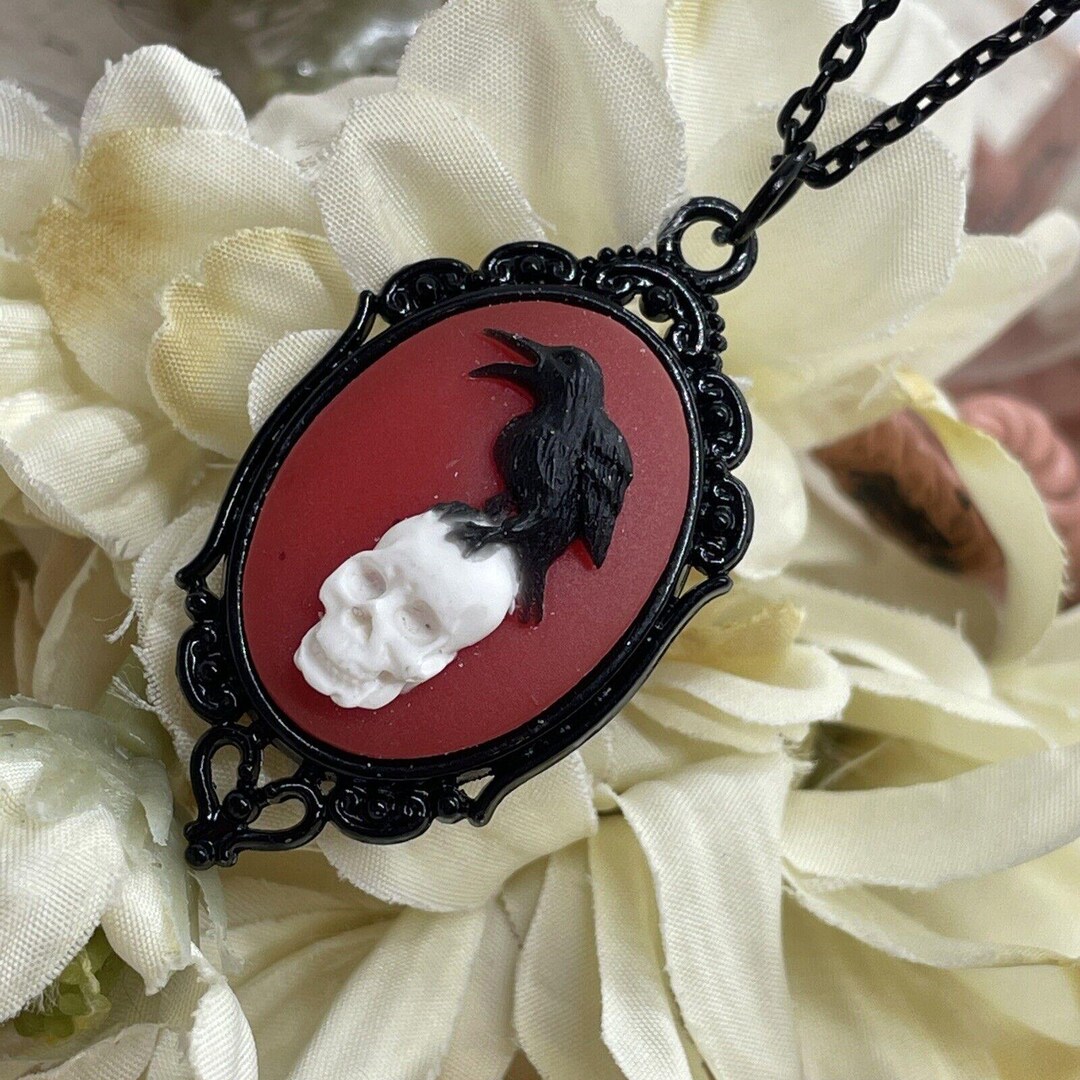 Black Red Gothic Crow Raven Rose Skull Wedding Party Jewelry Prom ...