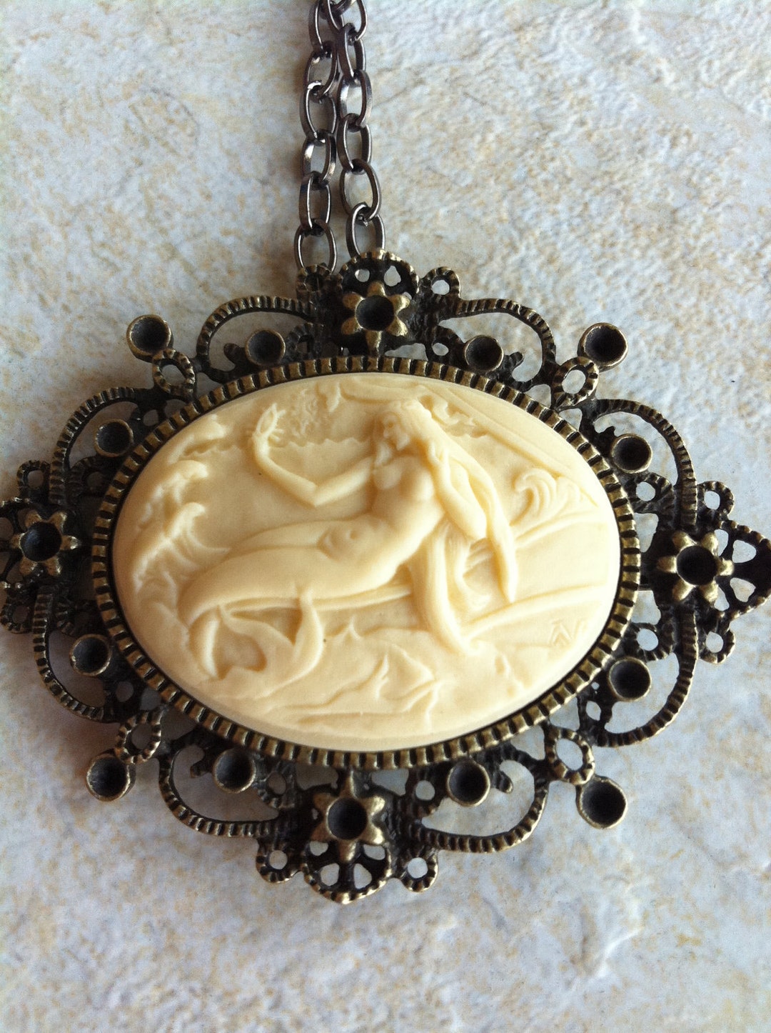 Kawaii Mermaid Nautical Sea Cameo Wedding Cameo Necklace Pendant ...