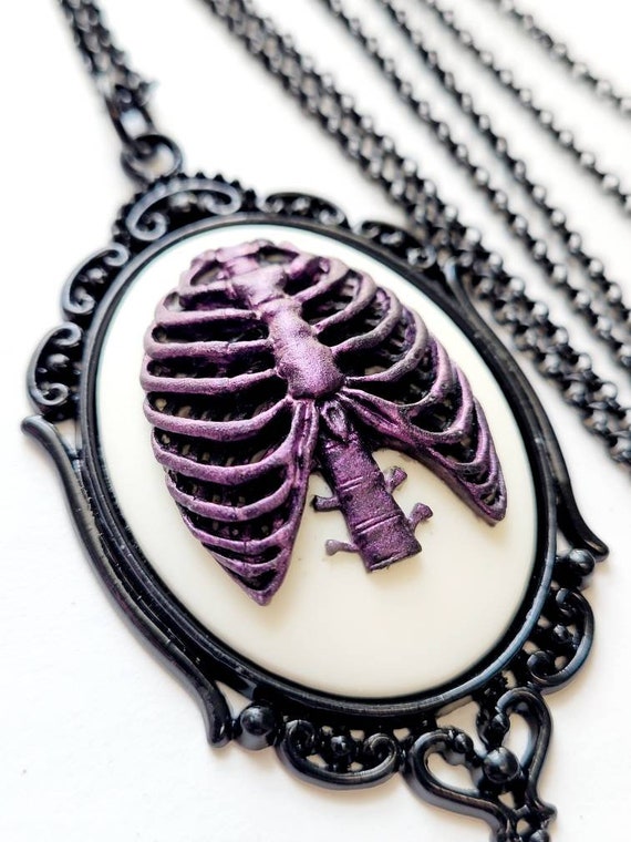 Purple Iridescent Rib Cage Anatomy Gothic Rockabilly Cameo | Etsy