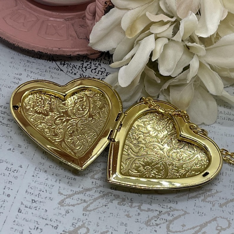 Gold Heart Locket Photo Birthday Anniversary Wedding Hummingbird Blue ...