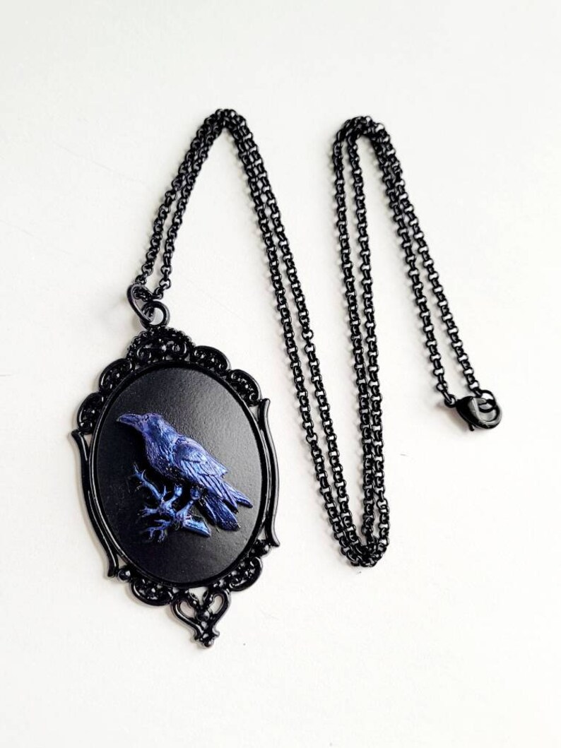 Blue Iridescent Raven Crow Gothic Rockabilly Cameo Black | Etsy