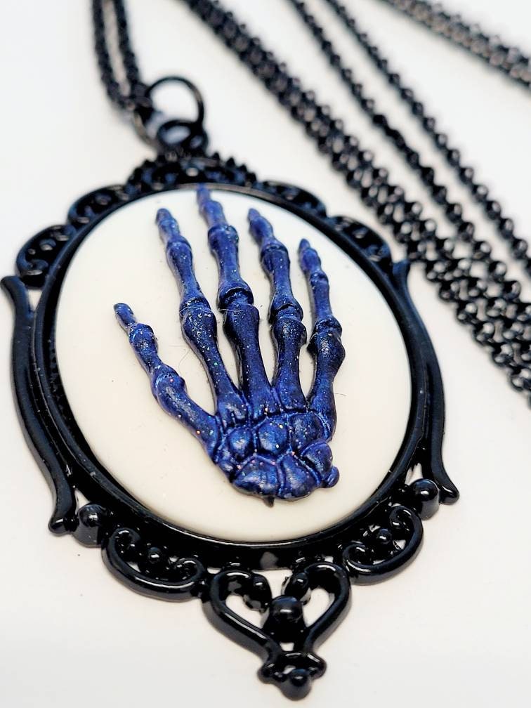 Blue Iridescent Skull Skeleton Hand Gothic Rockabilly Cameo | Etsy